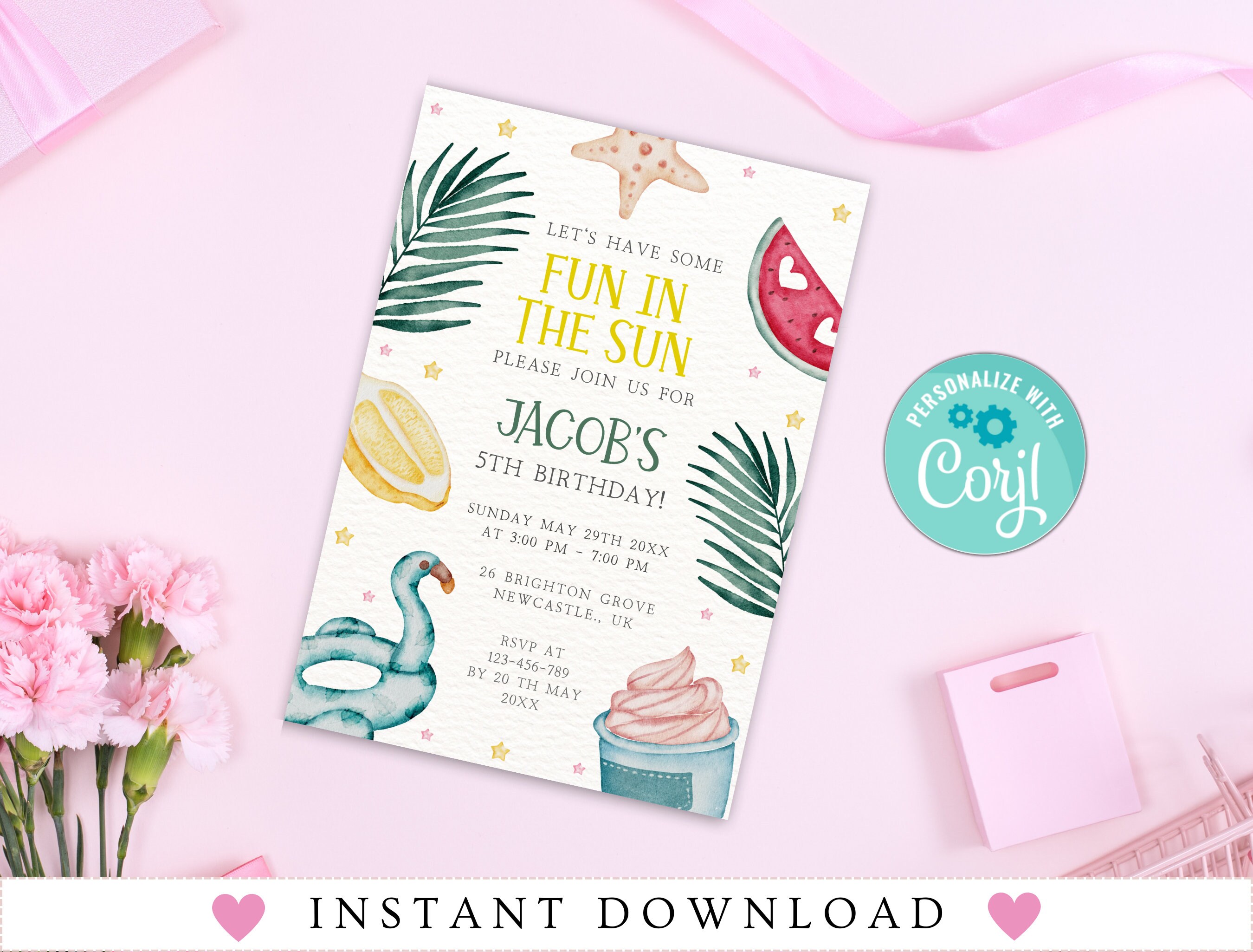 Summer Party Invitation, Editable Summer Party Invitations, Summer Fun ...