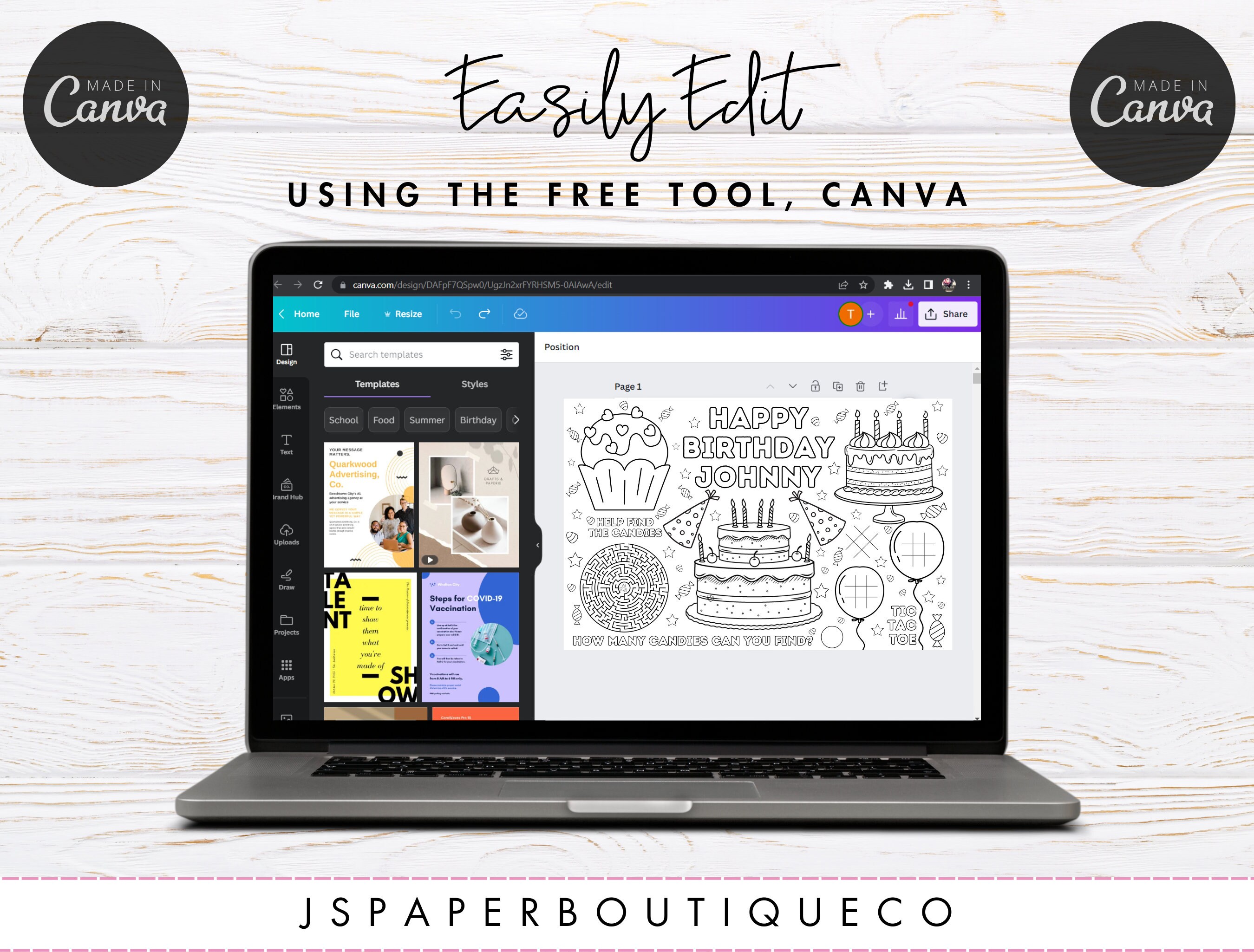 Birthday Party Coloring Placemat, Party Activity, Kids Coloring Page ...