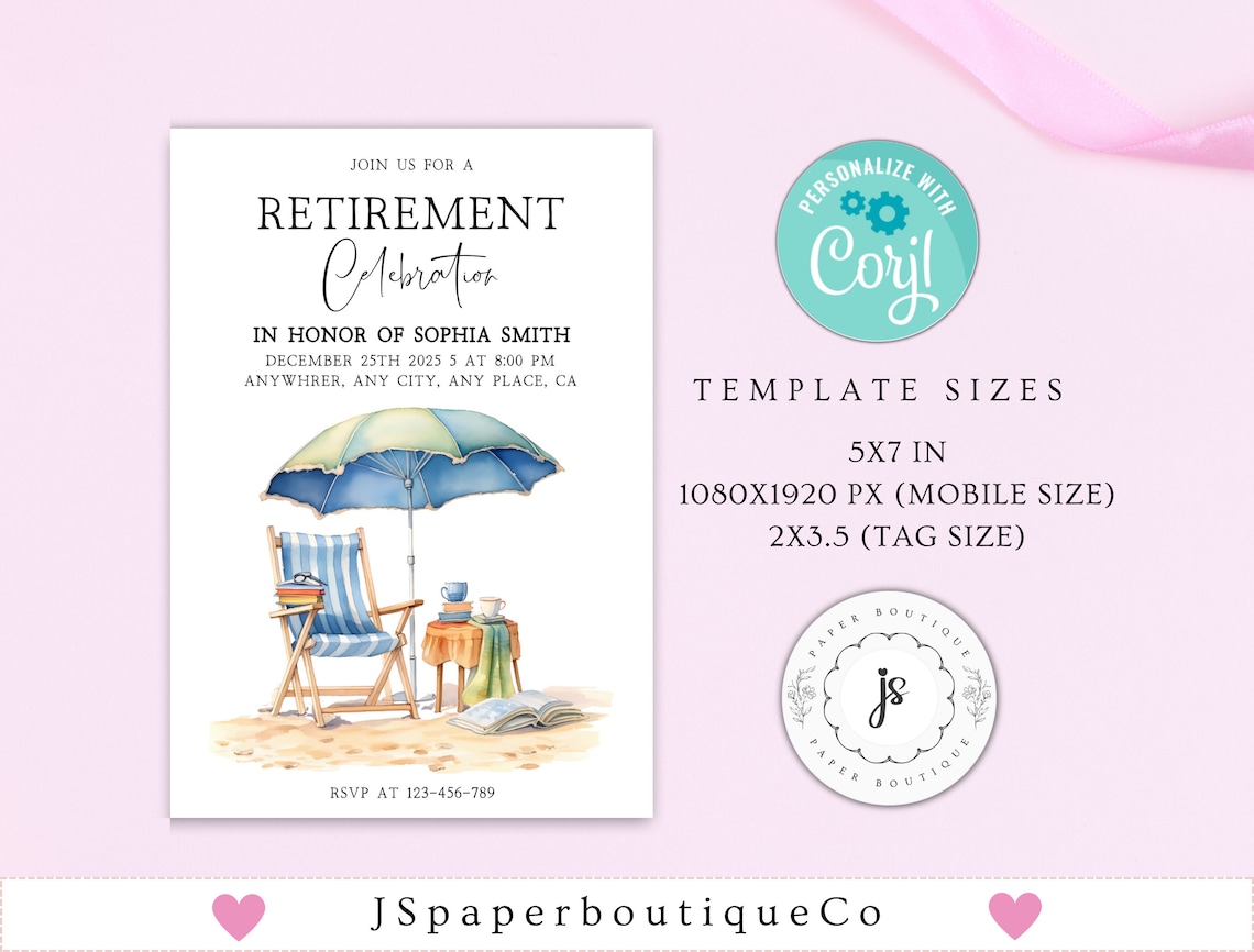 Retirement Beach Party Invitation Template, Retirement Celebration ...