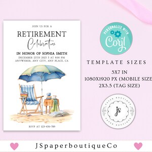 Retirement Beach Party Invitation Template, Retirement Celebration ...