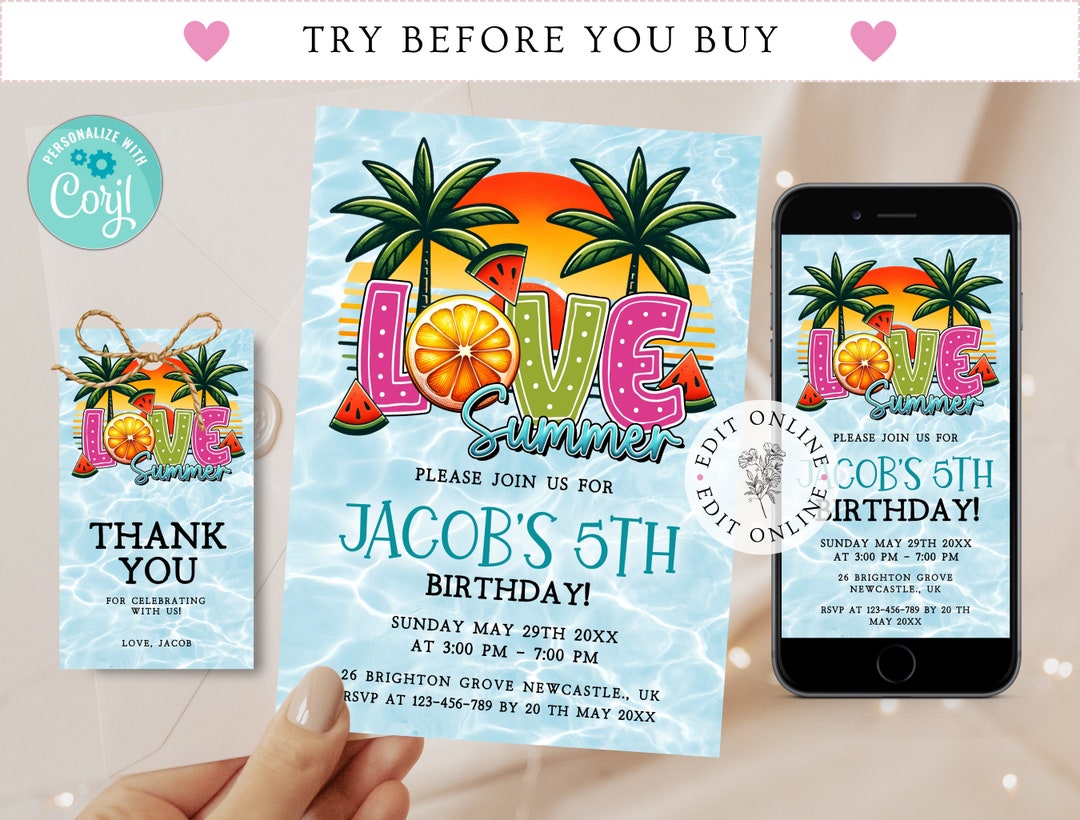 Summer Birthday Party Invitation, Summer Party Invites, Summer Beach ...