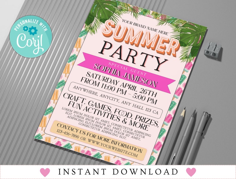 Summer Party Flyer, Printable Diy Summer Flyer, Party Flyerse, Summer ...