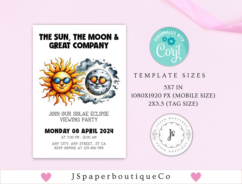 Solar Eclipse Party Invitation, Printable Editable Template in Corjl ...