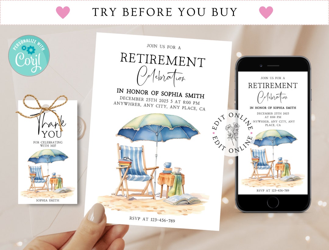 Retirement Beach Party Invitation Template, Retirement Celebration ...