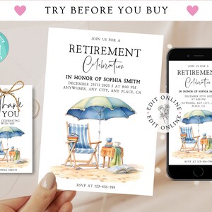 Retirement Beach Party Invitation Template, Retirement Celebration ...