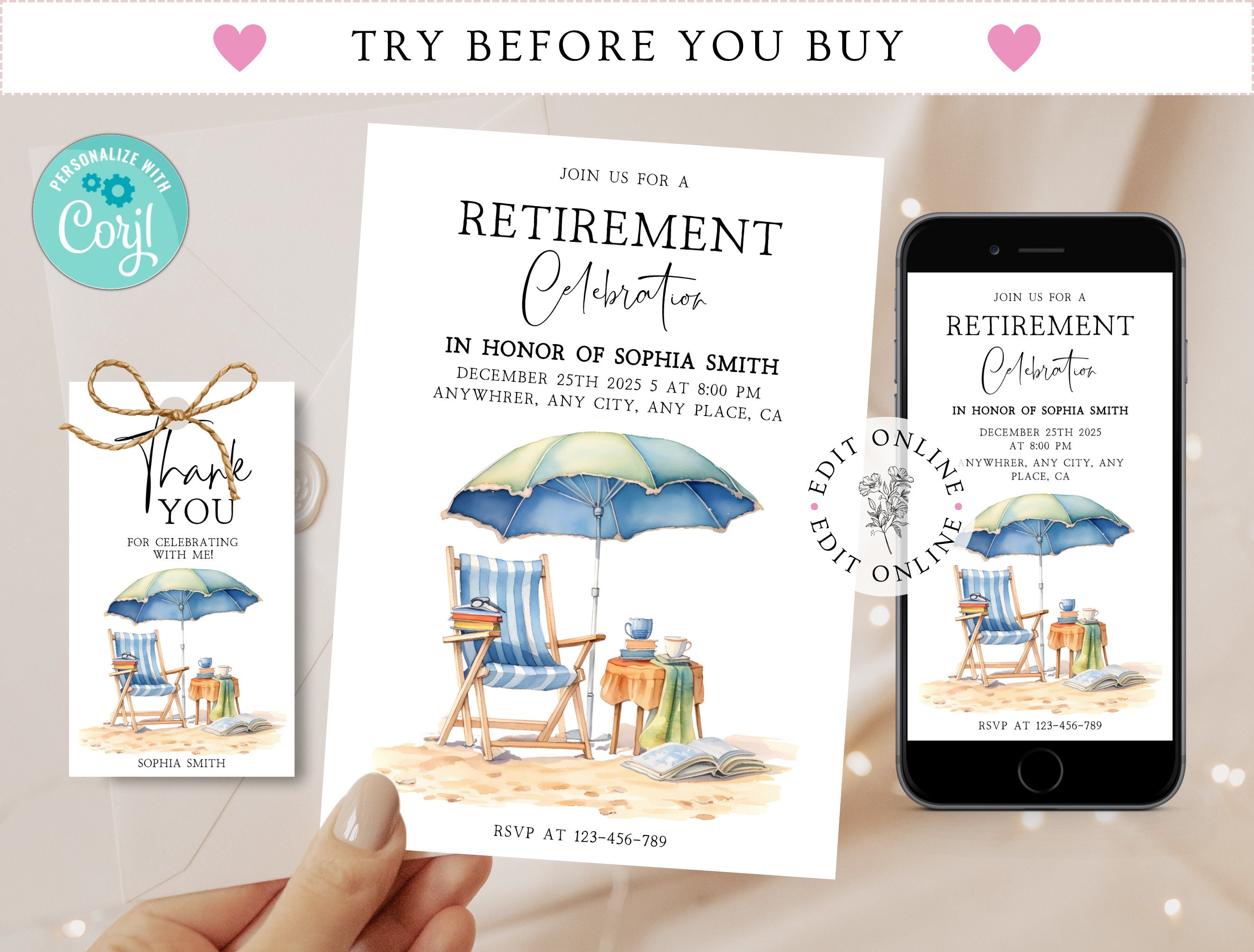 Retirement Beach Party Invitation Template, Retirement Celebration ...