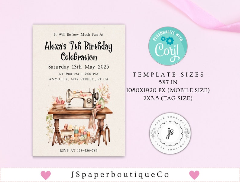 Sewing Invitation, Sew Theme Birthday, Sewing Party Invite, Sewing ...