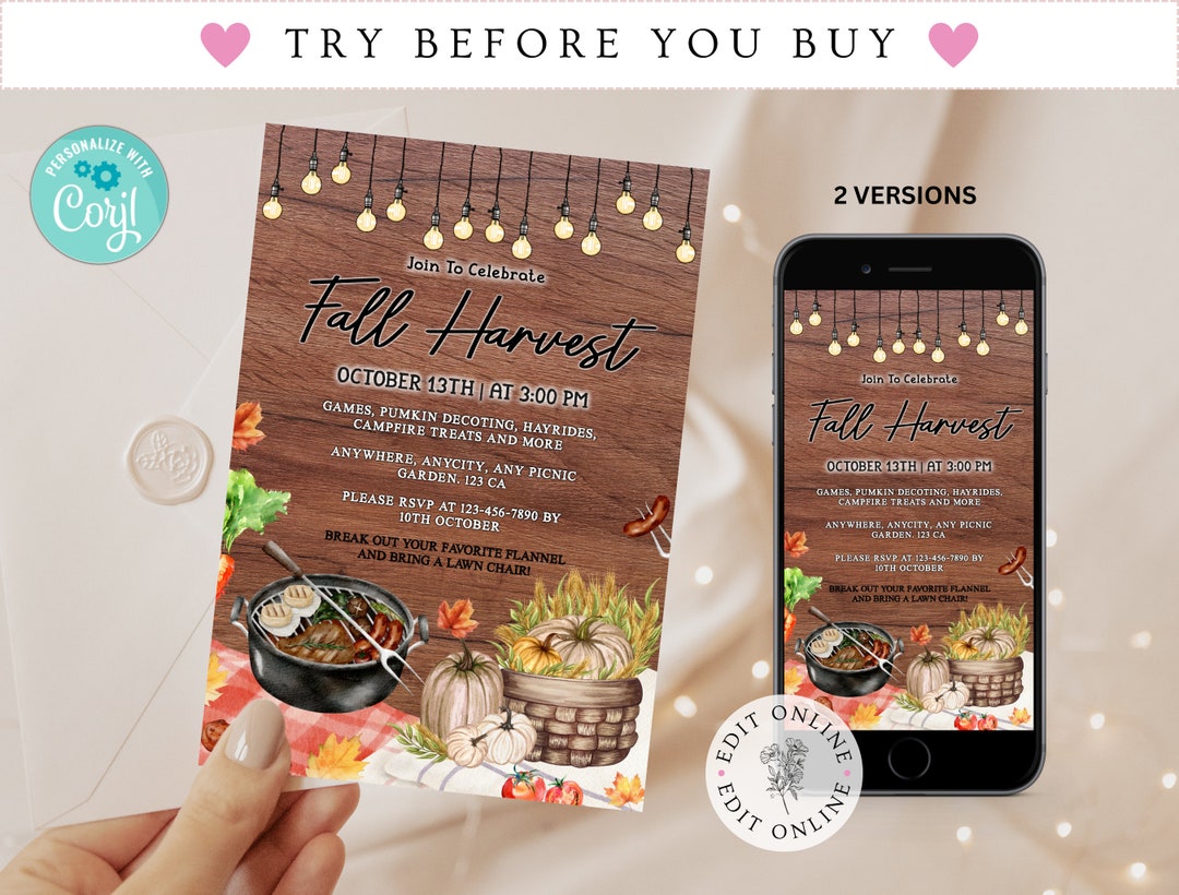 Fall Harvest Party, Fall Party Invitation, Fall Fest Party, Fall ...