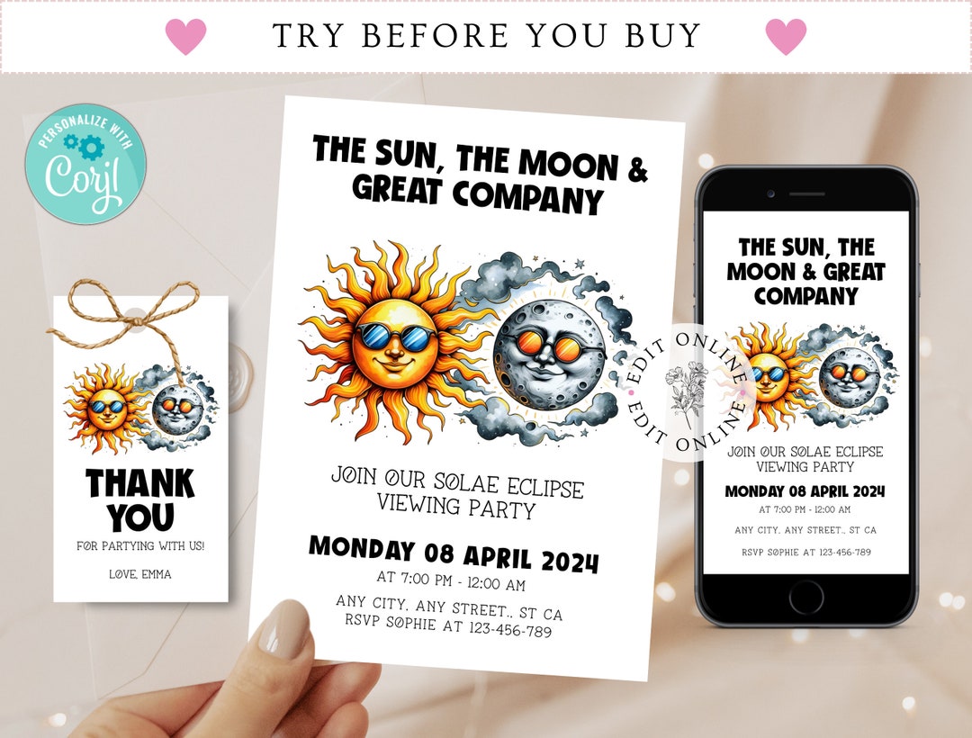 Solar Eclipse Party Invitation, Printable Editable Template in Corjl ...