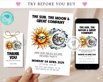 Editable Solar Eclipse Party Invitation, Printable Editable Template in ...