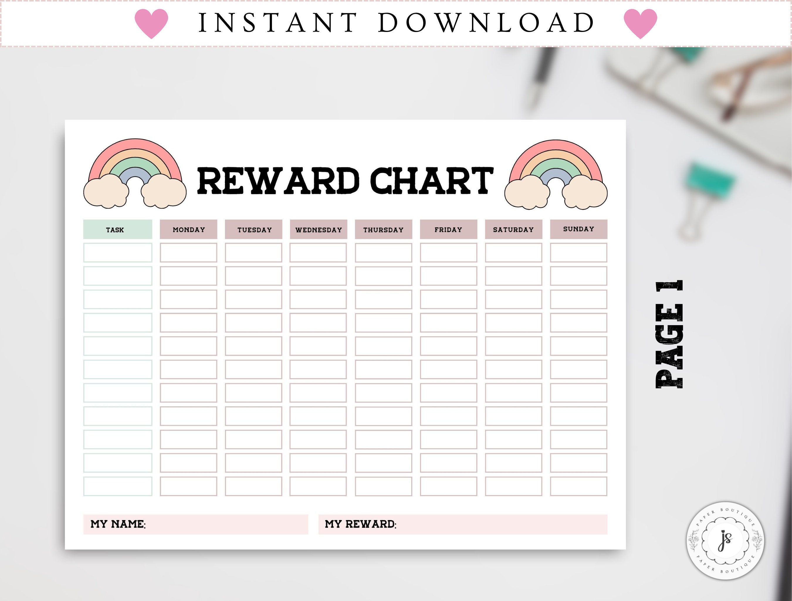 Kids Reward Chart, Kids Routine Chart, Rainbow Reward Chart, Digital ...