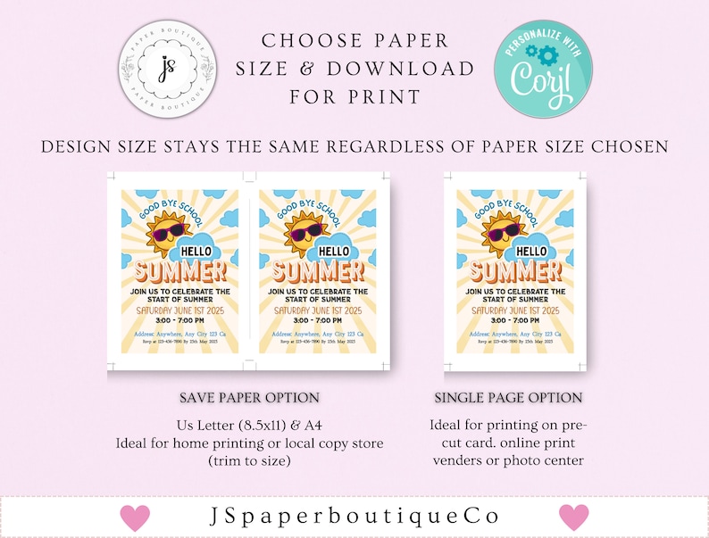 Editable End of School Party Invitation, Hello Summer, Goodbye Schools ...
