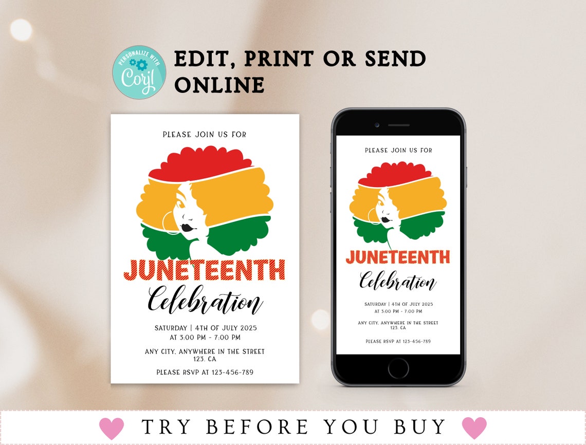 Printable Juneteenth Celebration Invitation, Editable Juneteenth Event ...