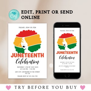 Printable Juneteenth Celebration Invitation, Editable Juneteenth Event ...