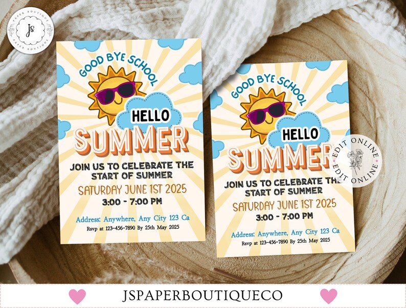 Editable End of School Party Invitation, Hello Summer, Goodbye Schools ...