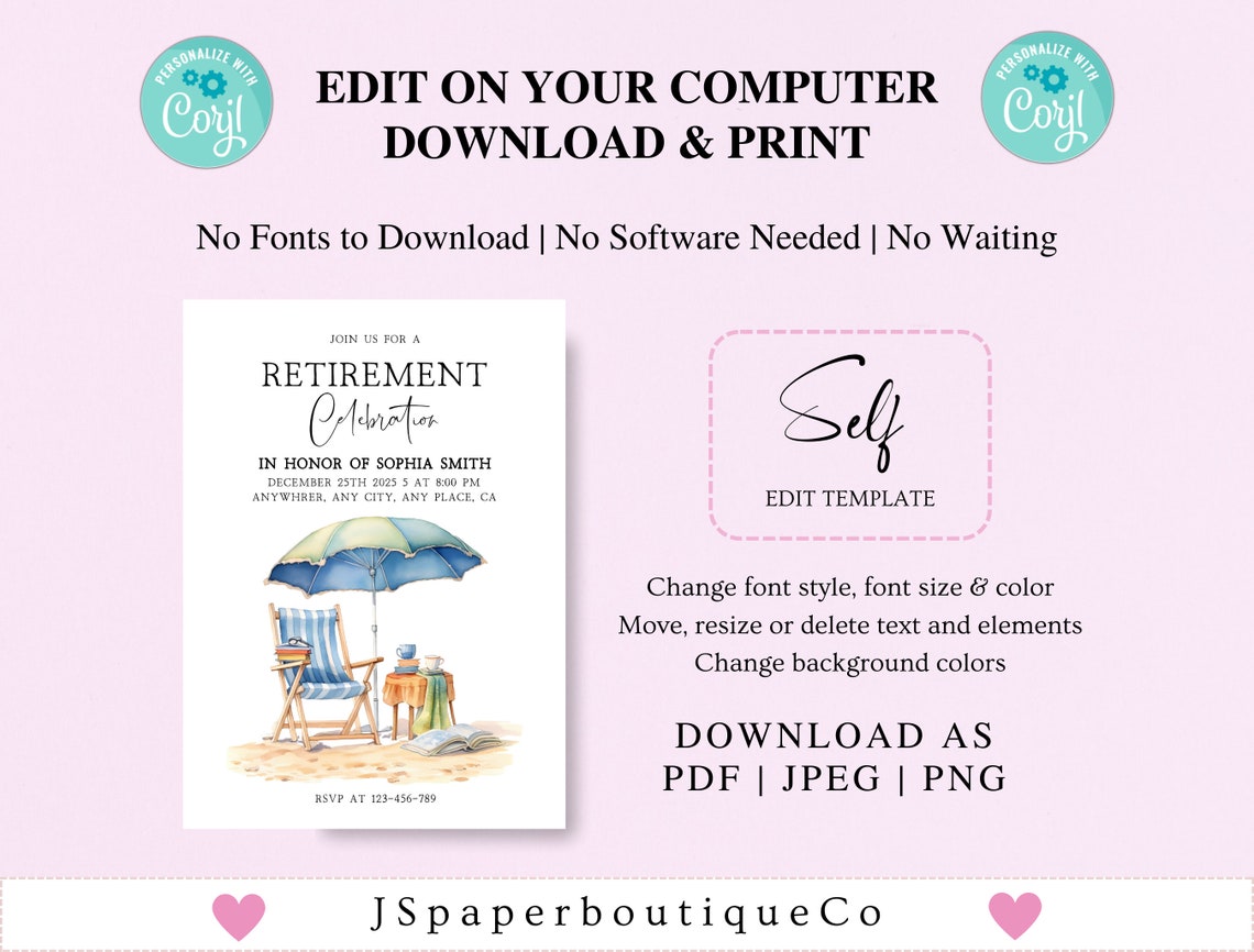 Retirement Beach Party Invitation Template, Retirement Celebration ...