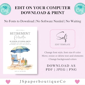 Retirement Beach Party Invitation Template, Retirement Celebration ...