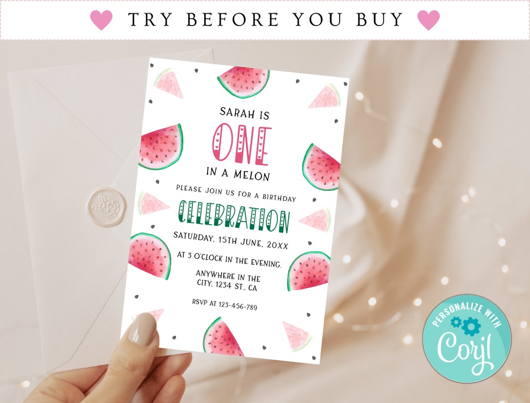 Watermelon Birthday Invitation, Watermelon Invitation, Watermelon ...