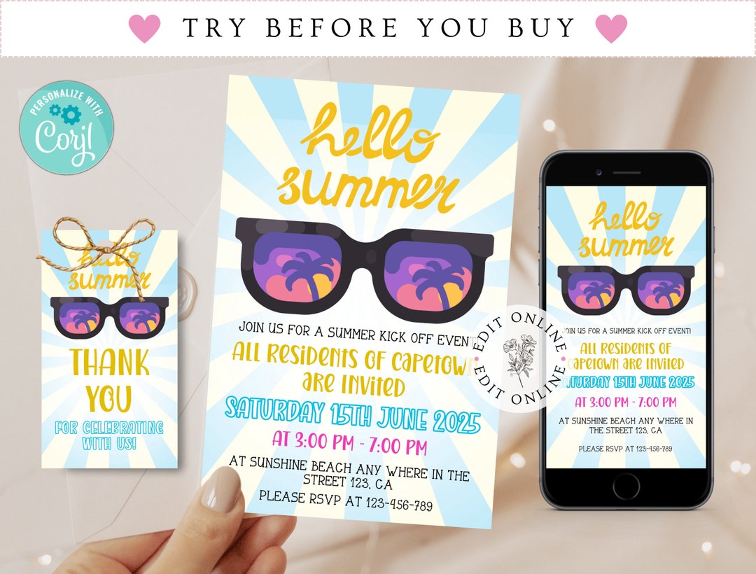 Summer Party Invitation, Summer Party Invites, Summer Beach Invitation ...