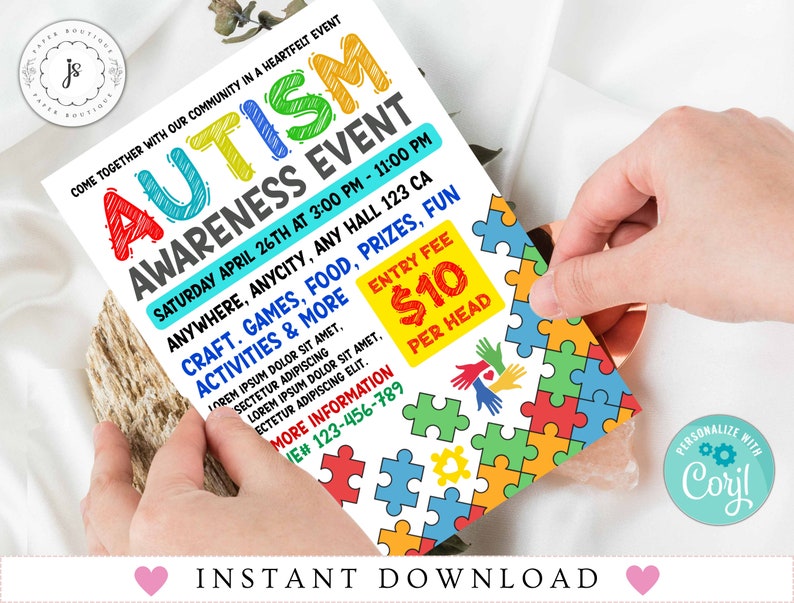 Editable Autism Awareness Fundraiser Flyer, Charity Health Kids Benefit ...