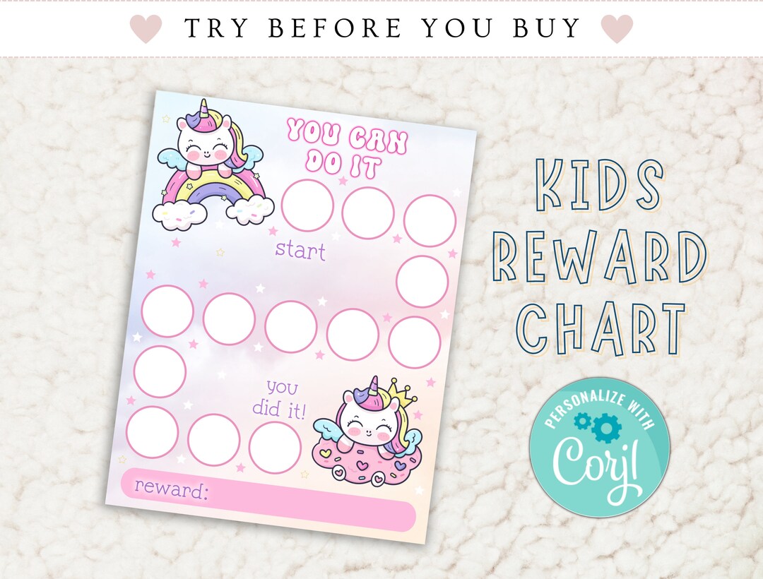 Unicorn Reward Chart, Printable and Personalised Behaviour Chart, Daily ...