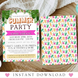 Summer Party Flyer, Printable Diy Summer Flyer, Party Flyerse, Summer ...