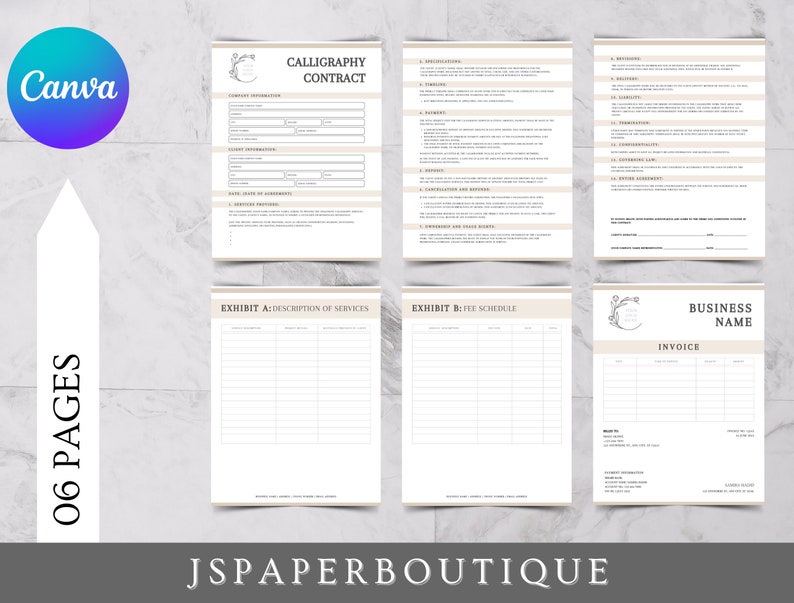 Calligraphy Contract Template, Wedding Calligraphy Business, Canva ...