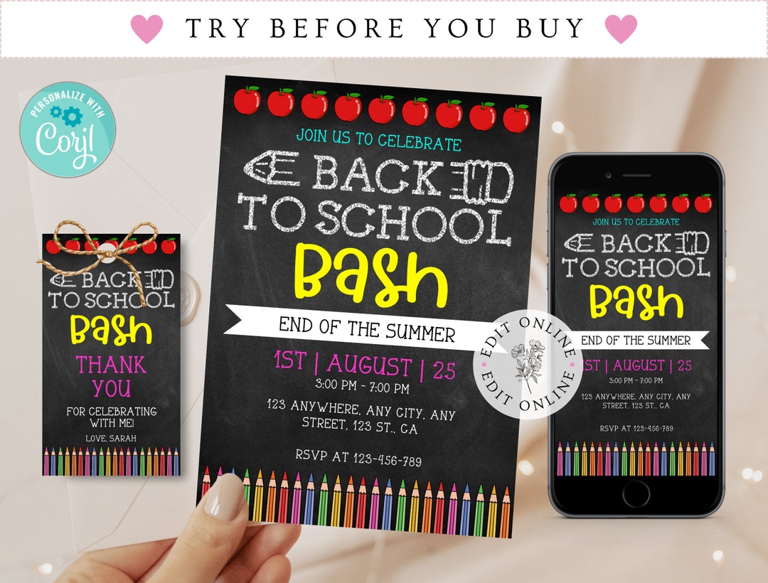 Back to School Party Invitation, Back to School Bash Invitation ...