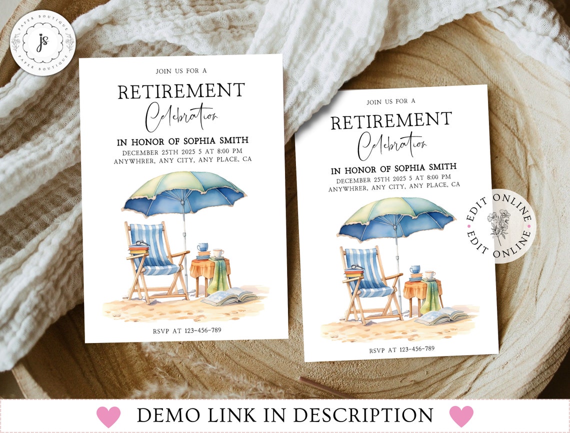 Retirement Beach Party Invitation Template, Retirement Celebration ...