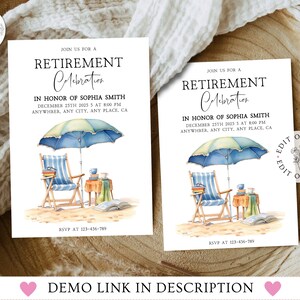 Retirement Beach Party Invitation Template, Retirement Celebration ...