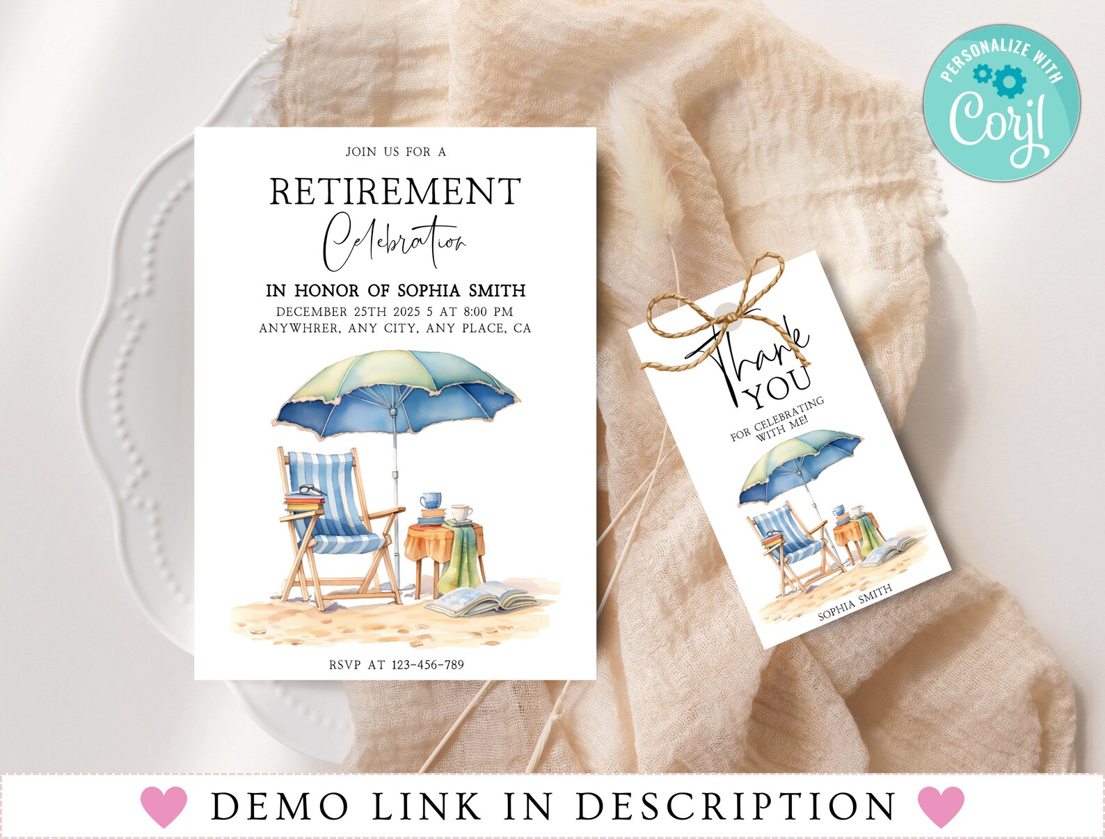 Retirement Beach Party Invitation Template, Retirement Celebration ...