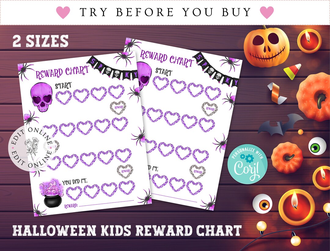 Halloween Reward Chart for Kids, Simple Kids Reward Chart, Trick or ...