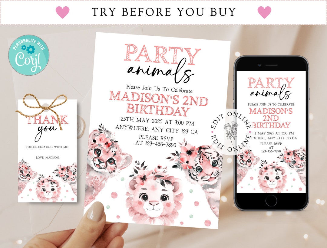 Printable Calling All Party Animals Birthday Invitation Template, Party ...