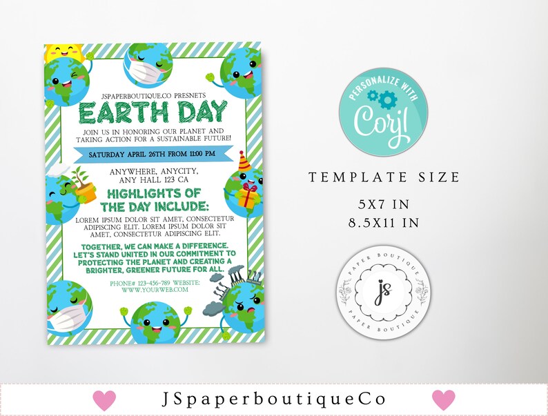 Earth Day Flyer Template, Earth Day Invitation Template, Editable Earth ...