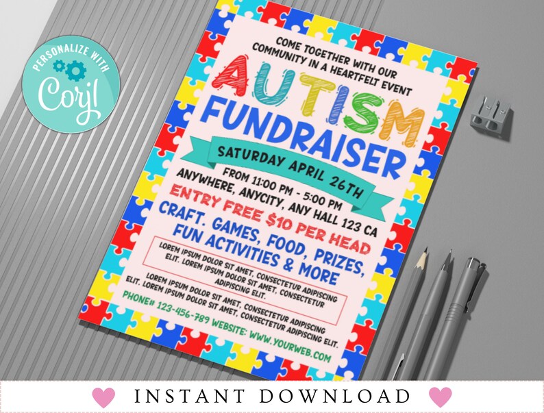 Editable Autism Awareness Event Flyer, Family Day Fundraiser Event ...