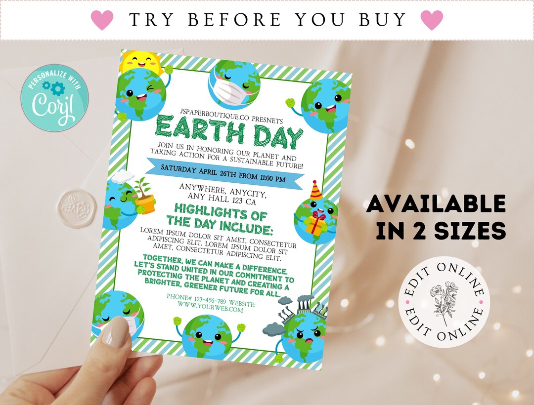 Earth Day Flyer Template, Earth Day Invitation Template, Editable Earth ...