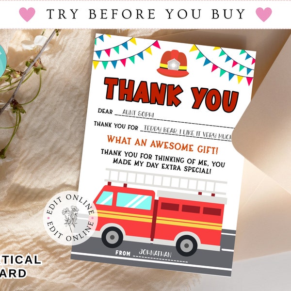 Thank You Card Fire Department - Etsy
