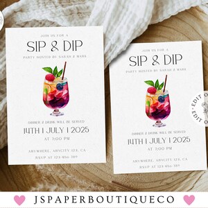 Sip and Dip Summer Party Invitation, Summer Cocktail Party Invitation ...
