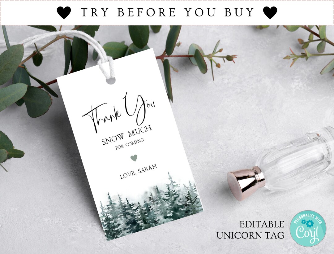 Pine Trees Thank You Tag Template, Printable Pine Trees Thank You Favor ...