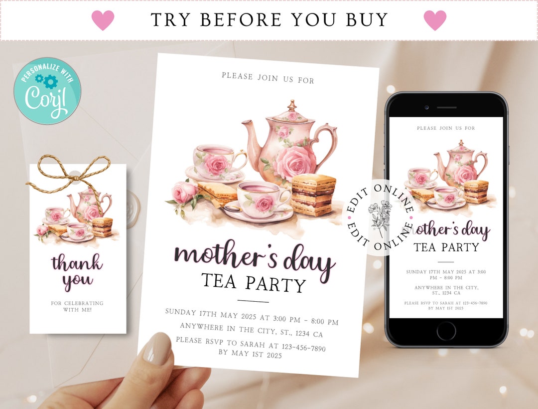 Mothers Day Tea Party Invitation, Editable Tea Party Invite, Tea Party ...