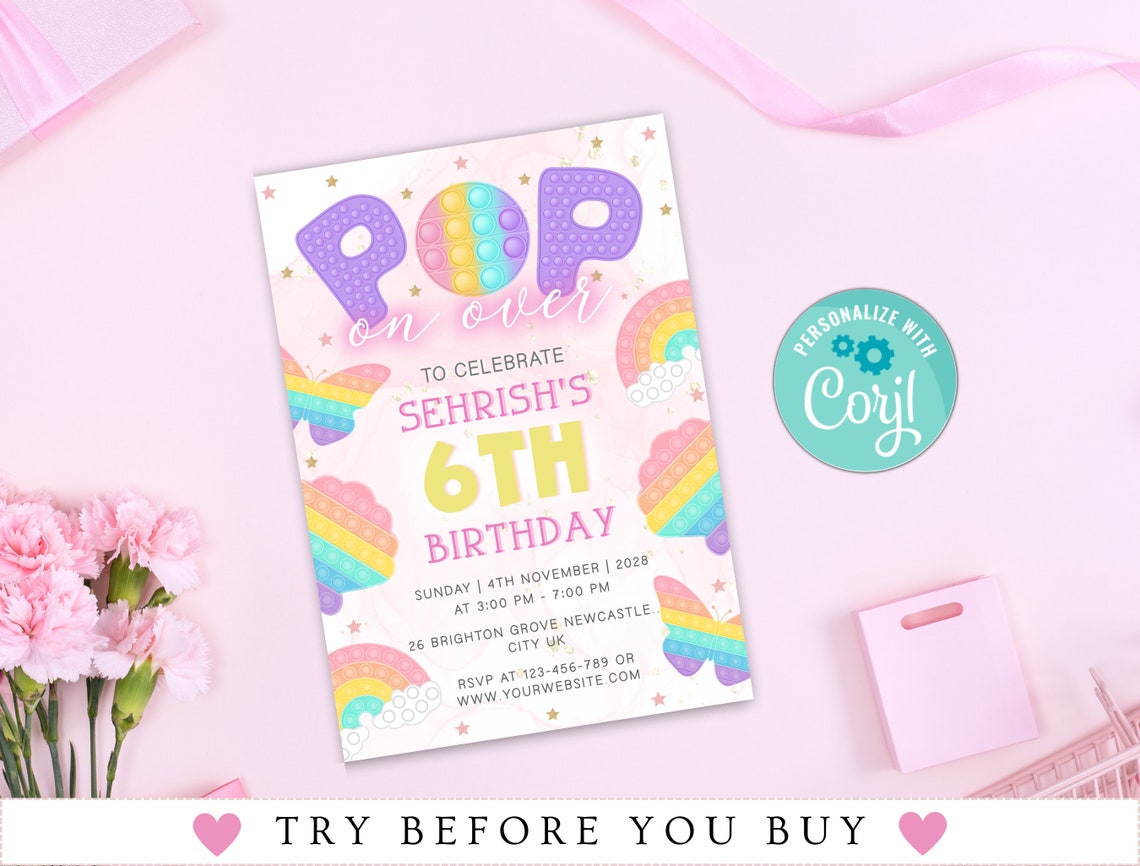 Pop It Birthday Invitation, Pop It Party Invitation, Pop It Party ...