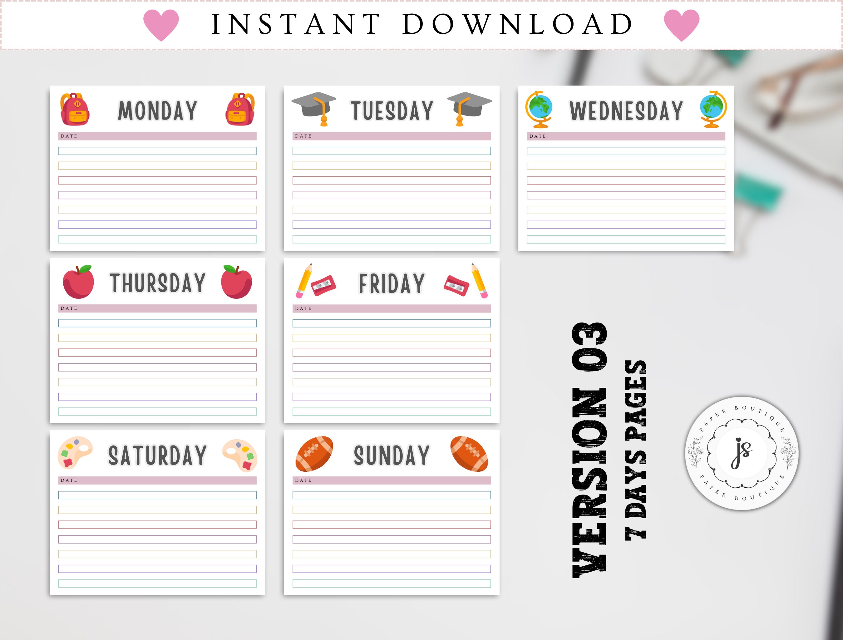 Kids Weekly Planner, Kids Weekly Planner Printable, Daily Planner ...