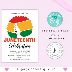 Printable Juneteenth Celebration Invitation, Editable Juneteenth Event ...