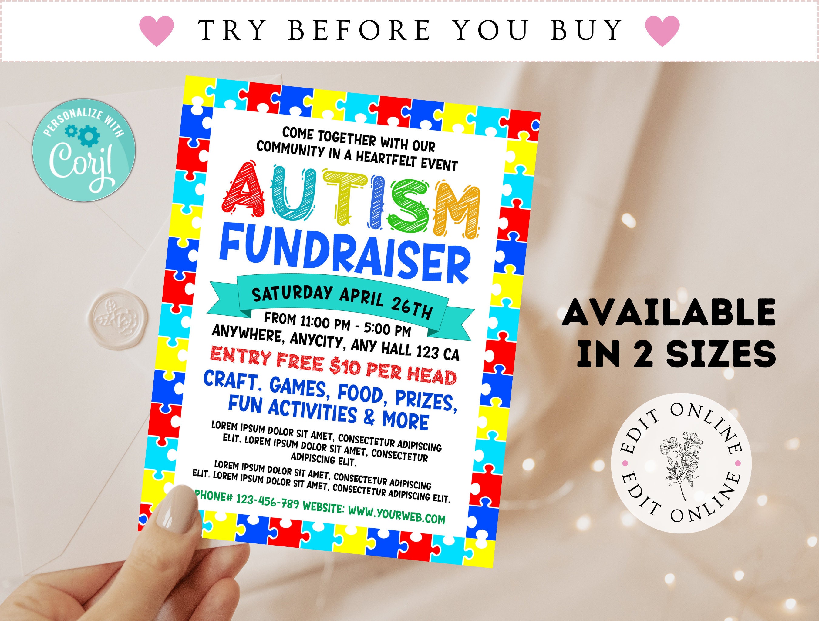 Editable Autism Awareness Event Flyer, Family Day Fundraiser Event ...