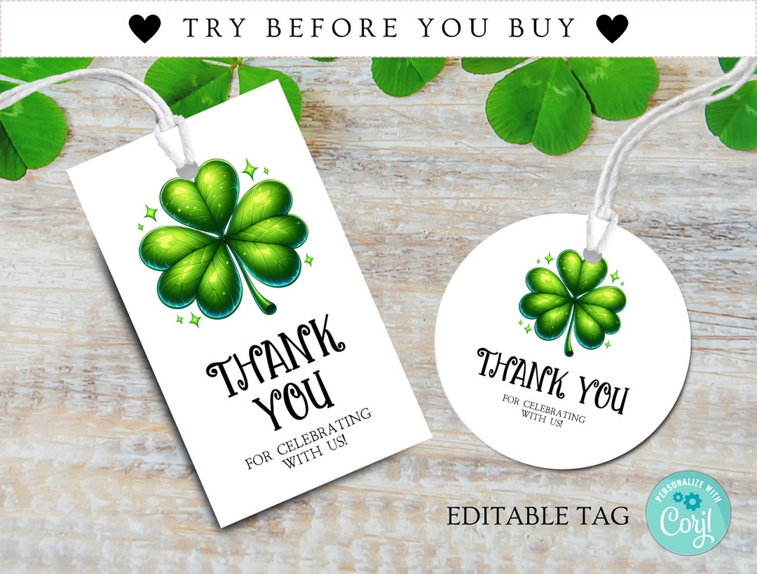 St. Patrick's Day Gift Tag Printable, St. Patricks Day Thank You Tags ...