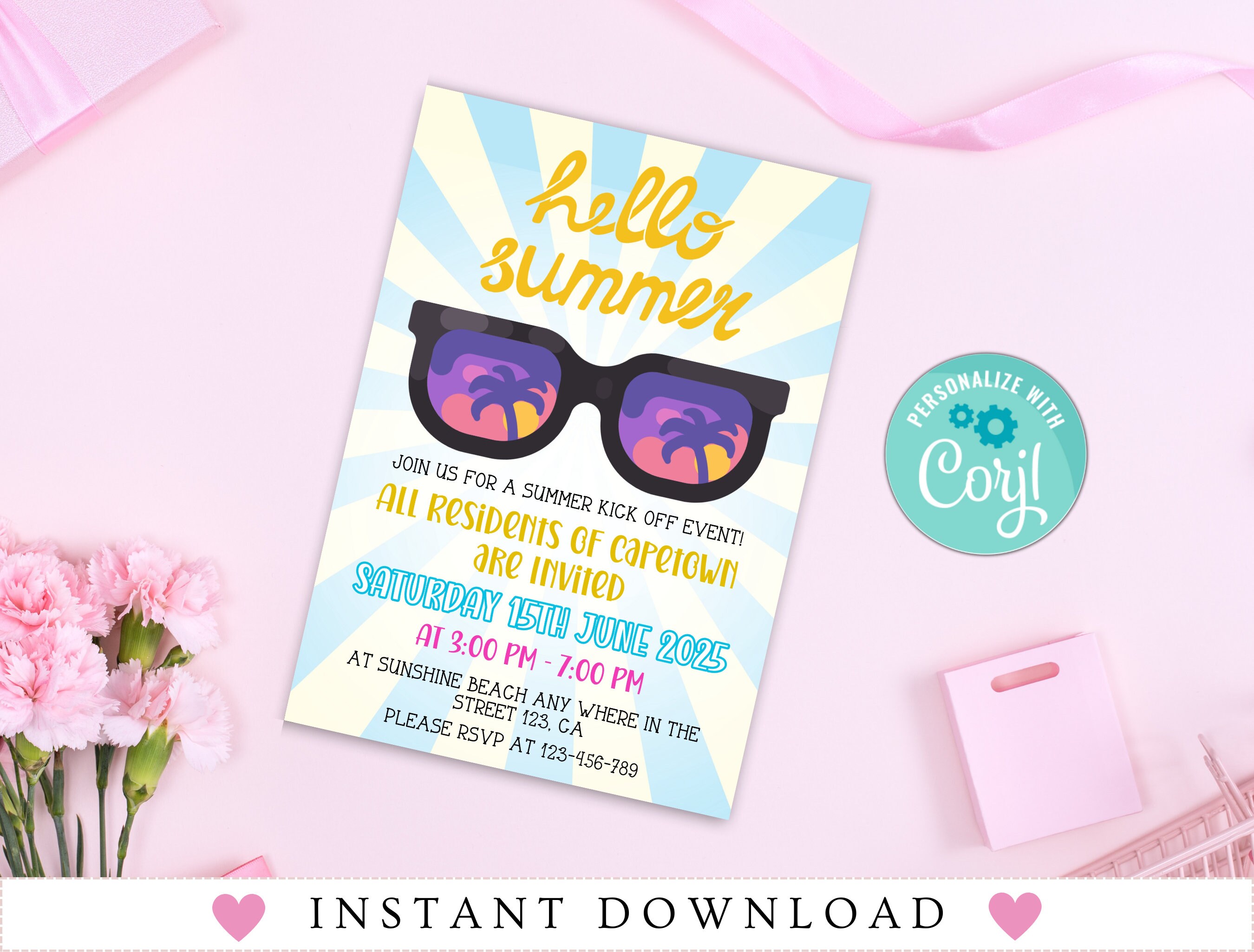 Summer Party Invitation, Summer Party Invites, Summer Beach Invitation ...