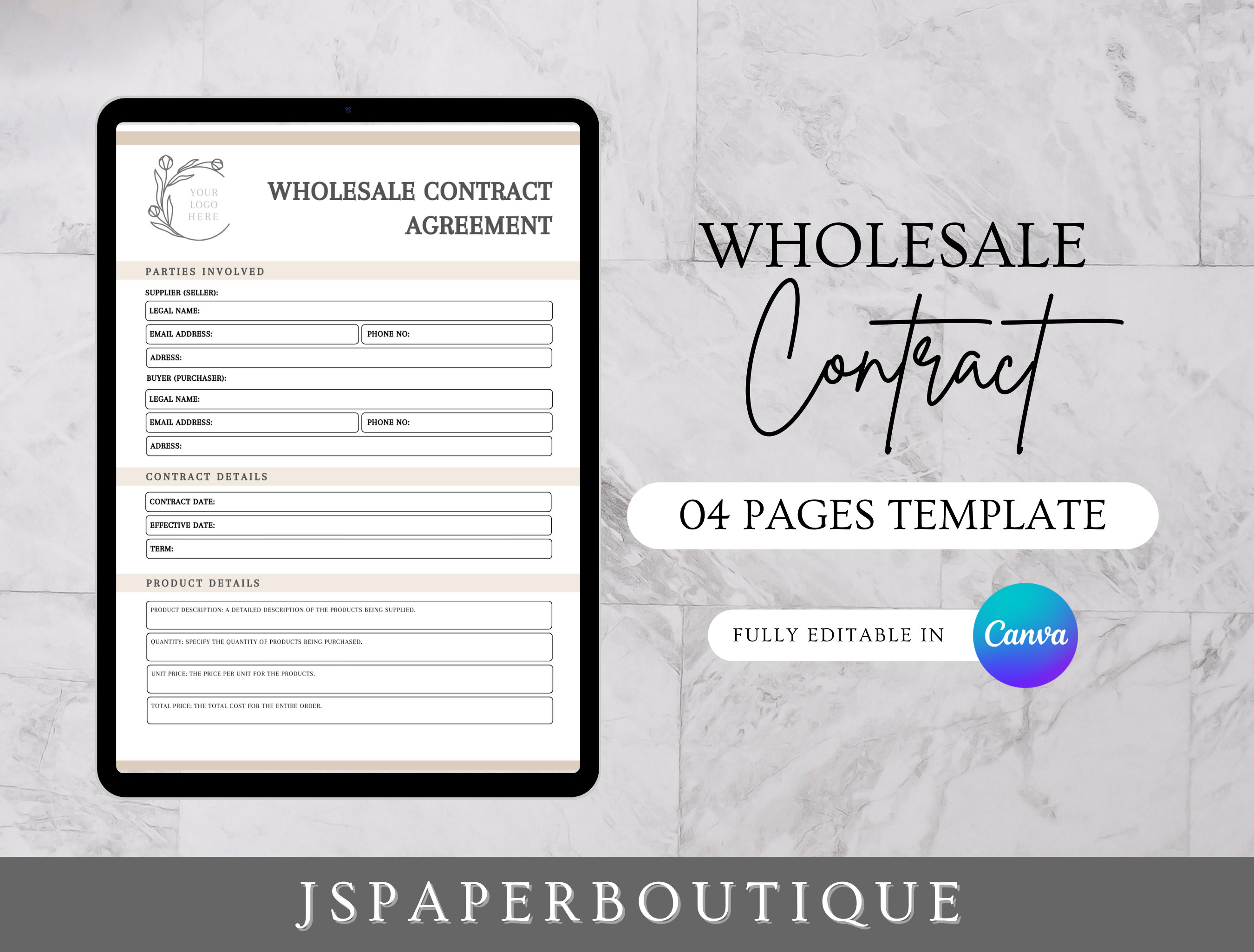 Wholesale Contract Template, Wholesale Agreement Template, Wholesale ...