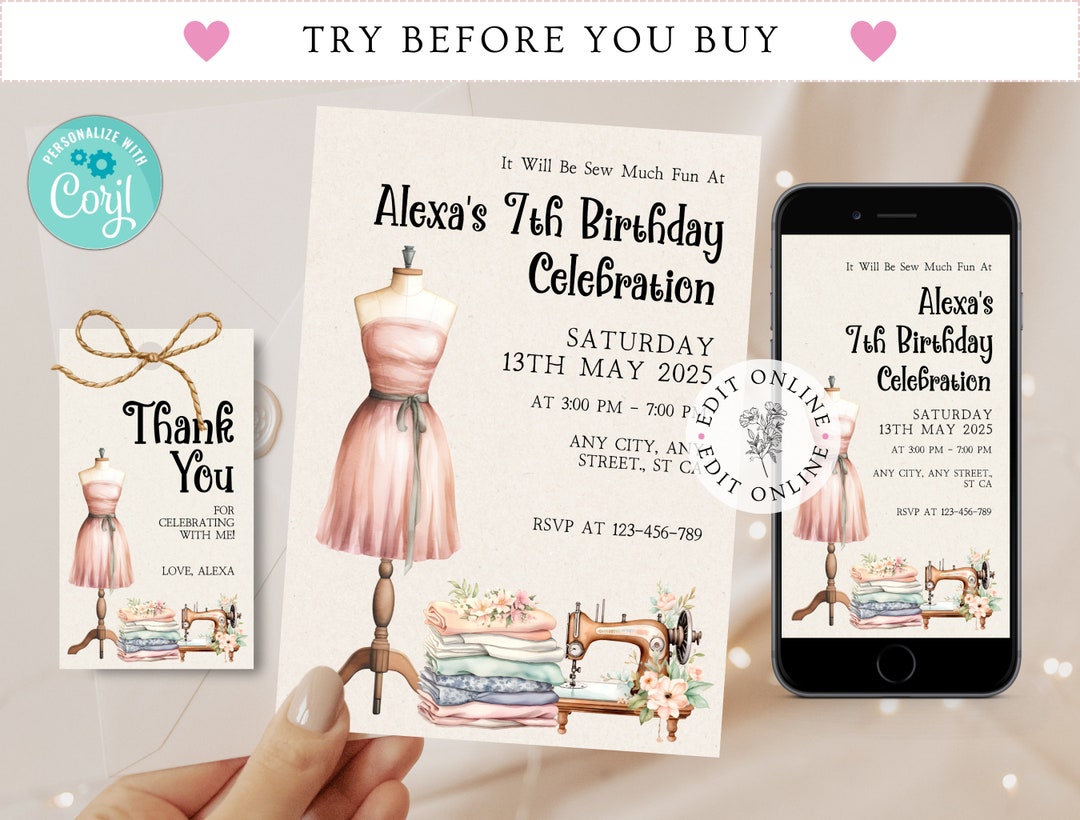 Sewing Invitation, Sewing Machine Invitations, Sewing Birthday Party ...