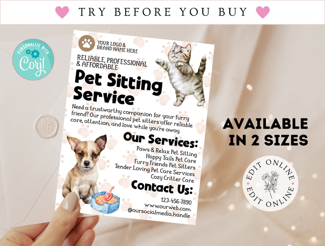 Pet Sitting Flyer, Editable Pet Sitting Service Flyer, Pet Walking ...