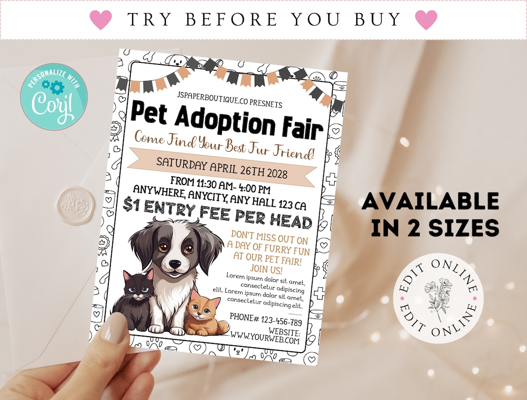 Pet Fair Editable Fundraiser Flyer Template, Pet Show, Diy Pet Adoption ...